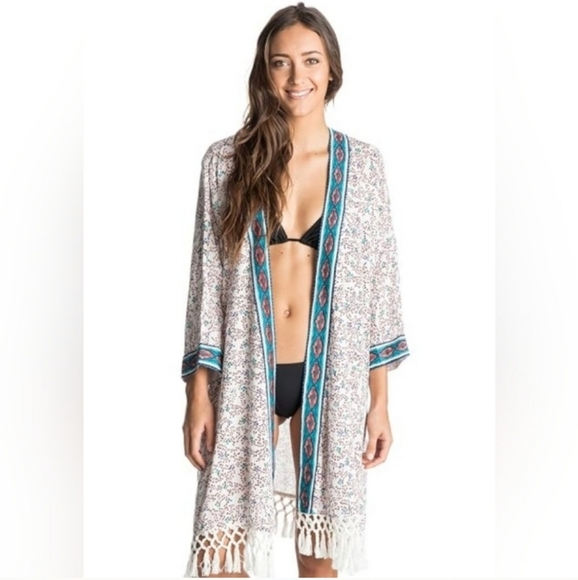 Roxy | Swim | Roxy Woodstock Sea Spray Kimono Cover Up Tassel Boho Hippie | Poshmark